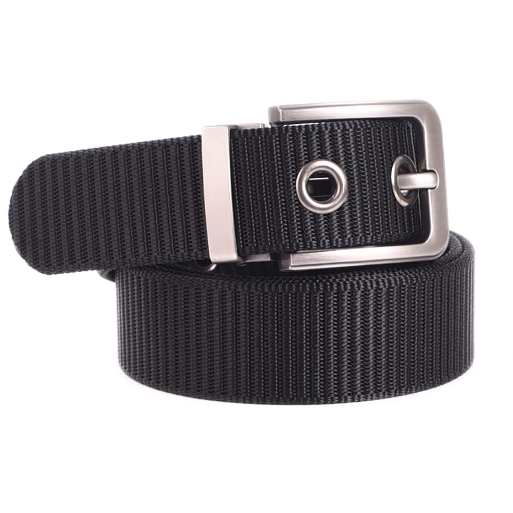 VISDEA Thick Nylon Belts for Men Heavy Duty Black Canvas Belts Width 3.5cm/12 holes (Black, 125cm Suit For Pant Size < 43'')