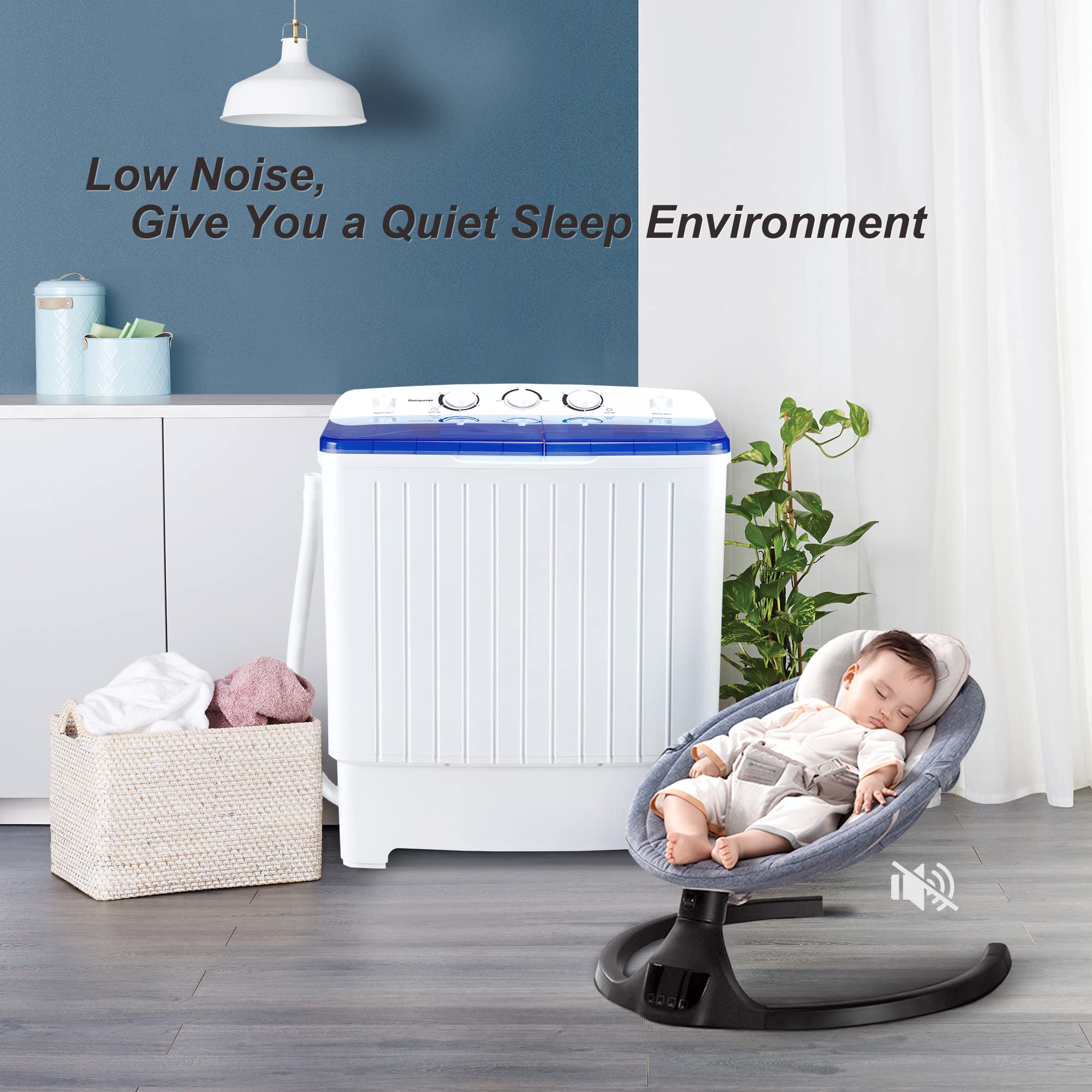 Spurgehom Mini Twin Tub Portable Washing Machine, 20 lbs Large Capacity Washer and Dryer Combo for RV Camping, Apartment, Dormitory, Home, Washing Machine for Students & Tenants,Blue & White
