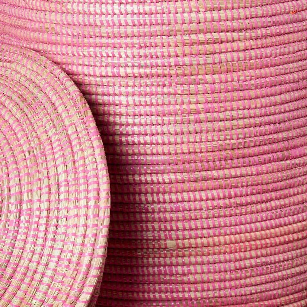 Senegalo 17" Small Woven Storage Basket (Pink Hooded)