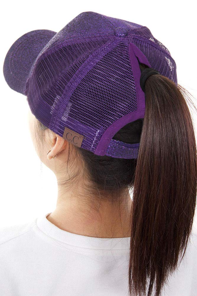 ScarvesMe Glitter Messy High Buns Trucker Ponycap Ponytail Baseball Adjustable Cap for Women Girl Purple
