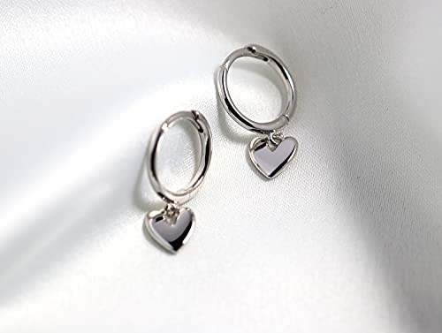 Tiny 14K Gold Plated 925 Sterling Silver Small Huggie Earrings with Heart Dangle Earrings Hoop Earrings for Women