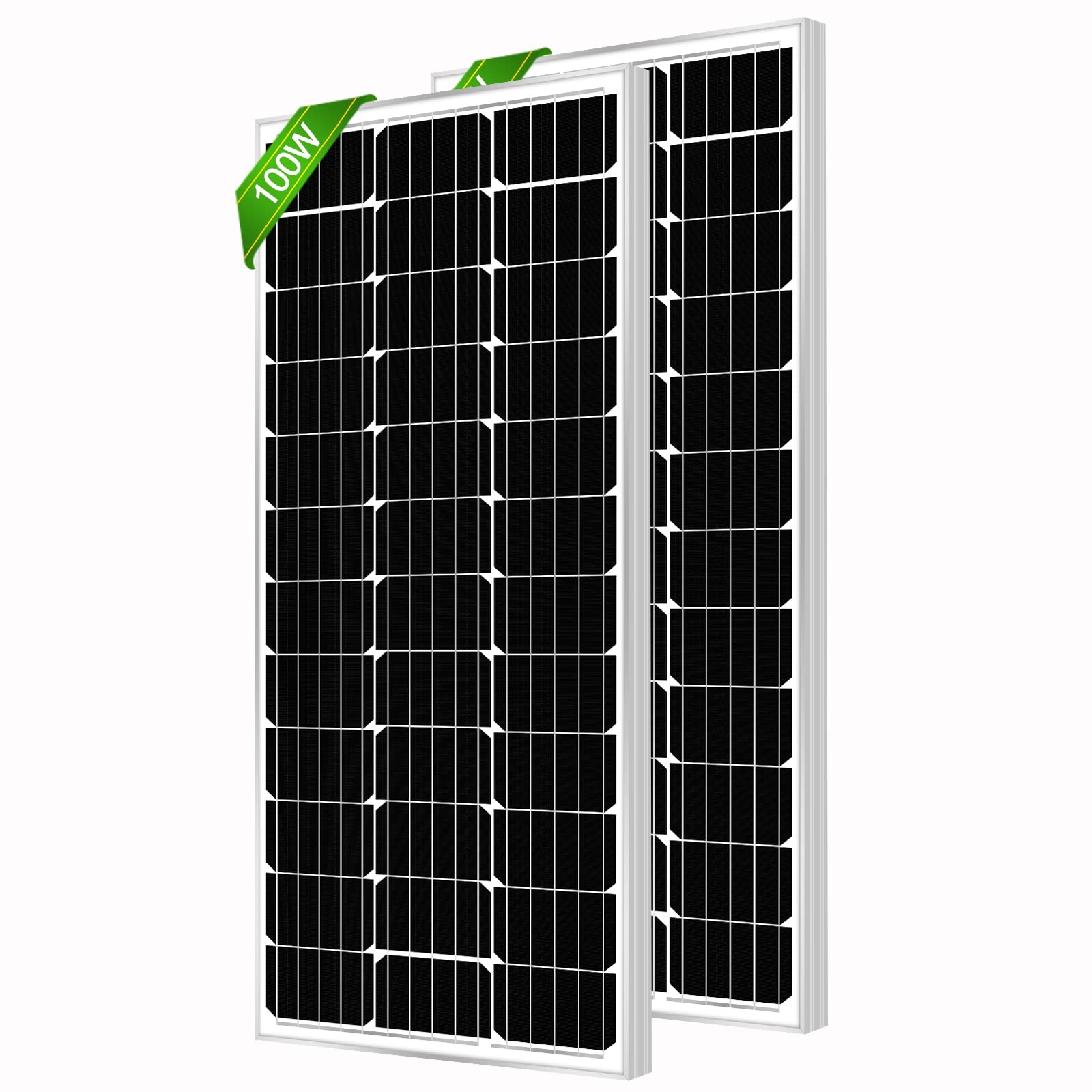 WERCHTAY Watt Solar Panel, Monocrystalline Cell High-Efficiency PV Module, 12V Solar Panels for Homes Camping RV Battery Boat Caravan and Other Off-Grid Applications (100W-2PCS)