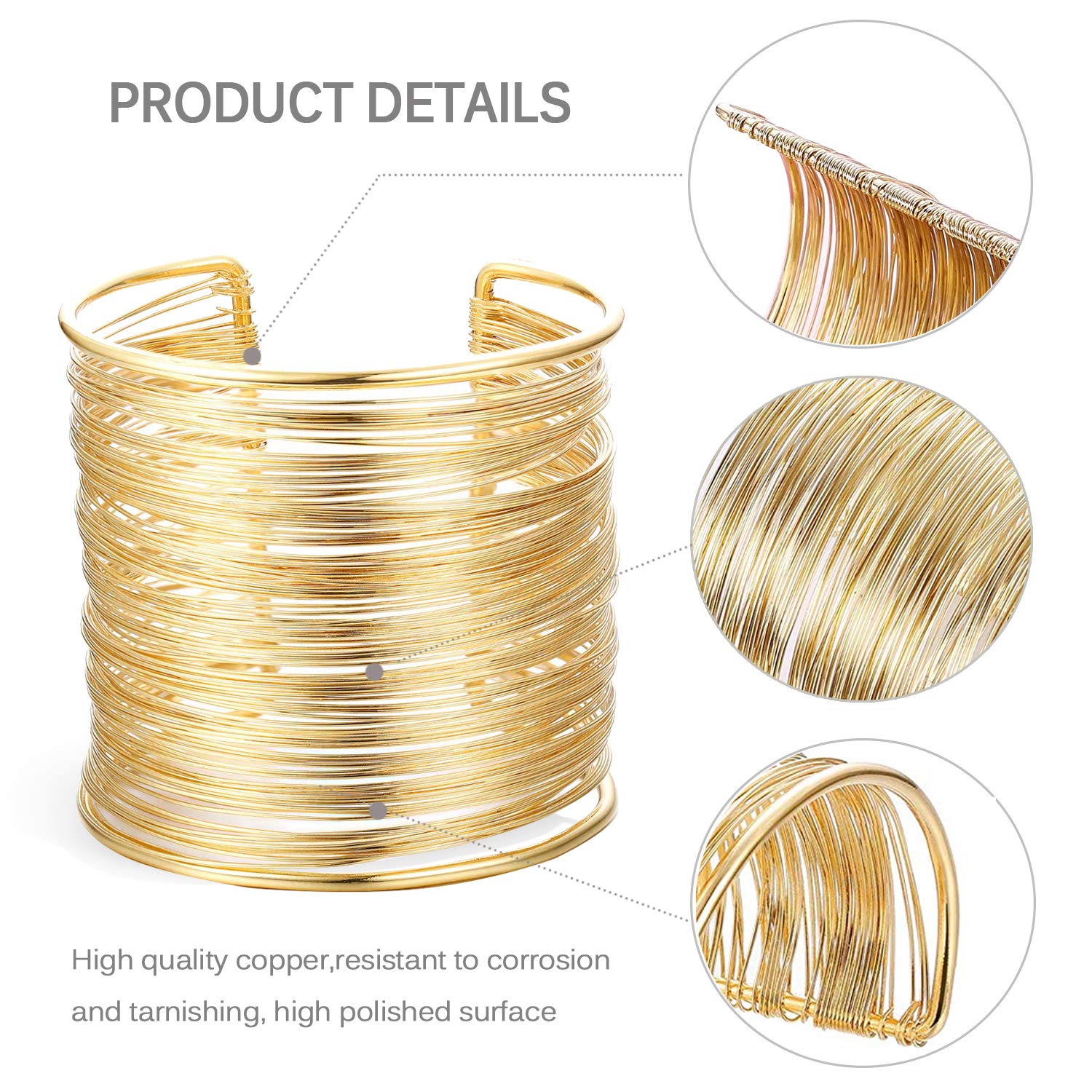 RIOSO 4 Pcs Cuff Bangle Bracelet for Women Open Wide Wire Bracelets Gold Wrist Cuff Wrap Bracelet