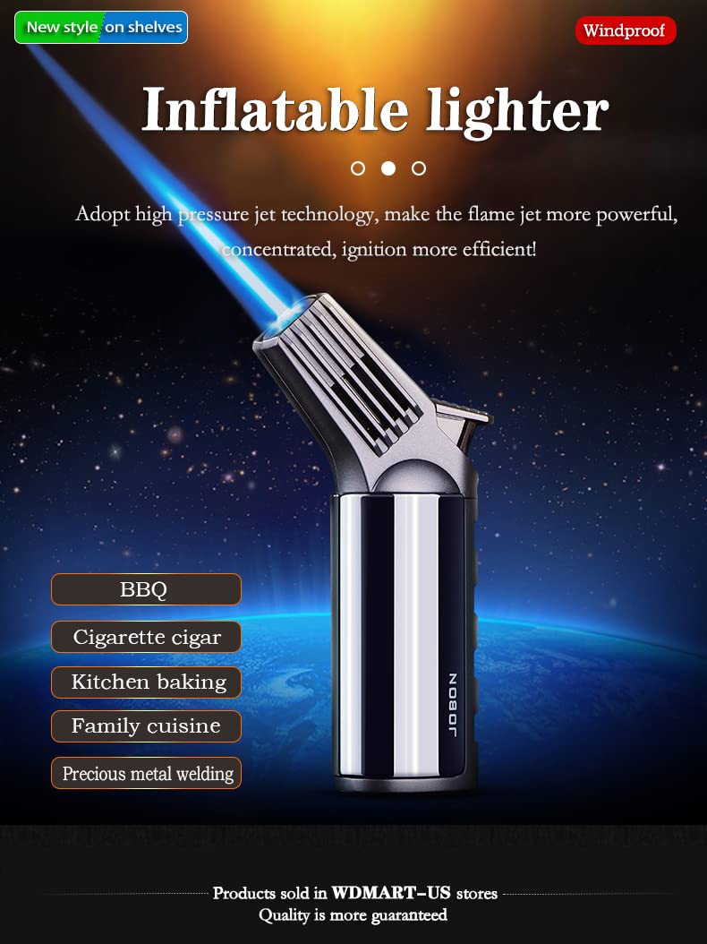 WDMART-US Windproof Refillable lighters - Metal Butane Gas Lighters - Turbo Direct Injection lighters • Multifunction Cooking Torch • Large Gas Storage Capacity (Yellow Wood Grain)