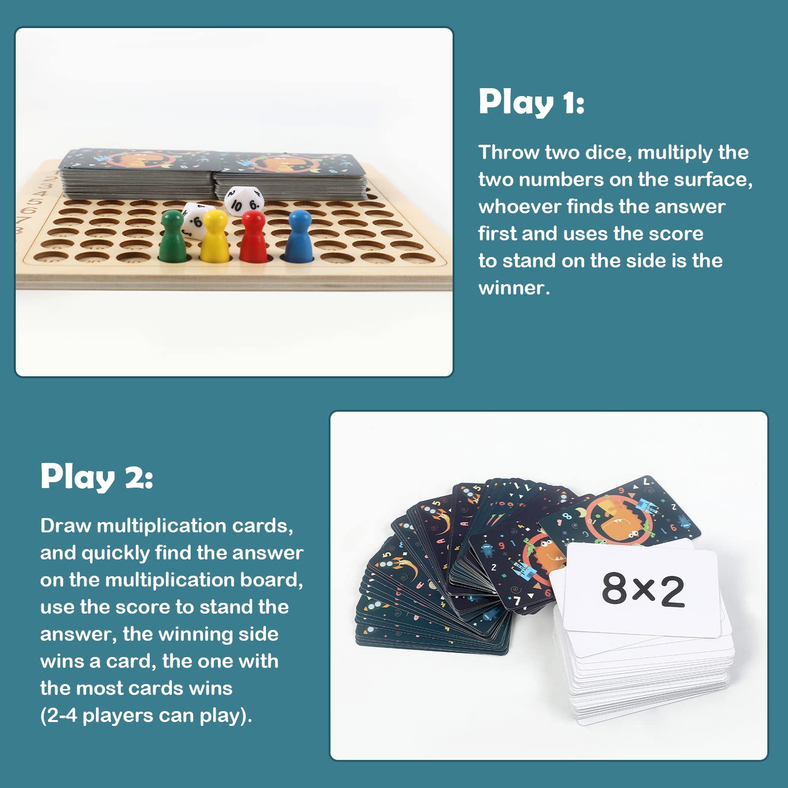 Wooden Math Multiplication Board with Numbers, Montessori Children Counting Toy, Parent-Child Interactive Math Board Game, Educational Preschool Counting Toys for Kids 3+,Wooden Math Blocks Board.