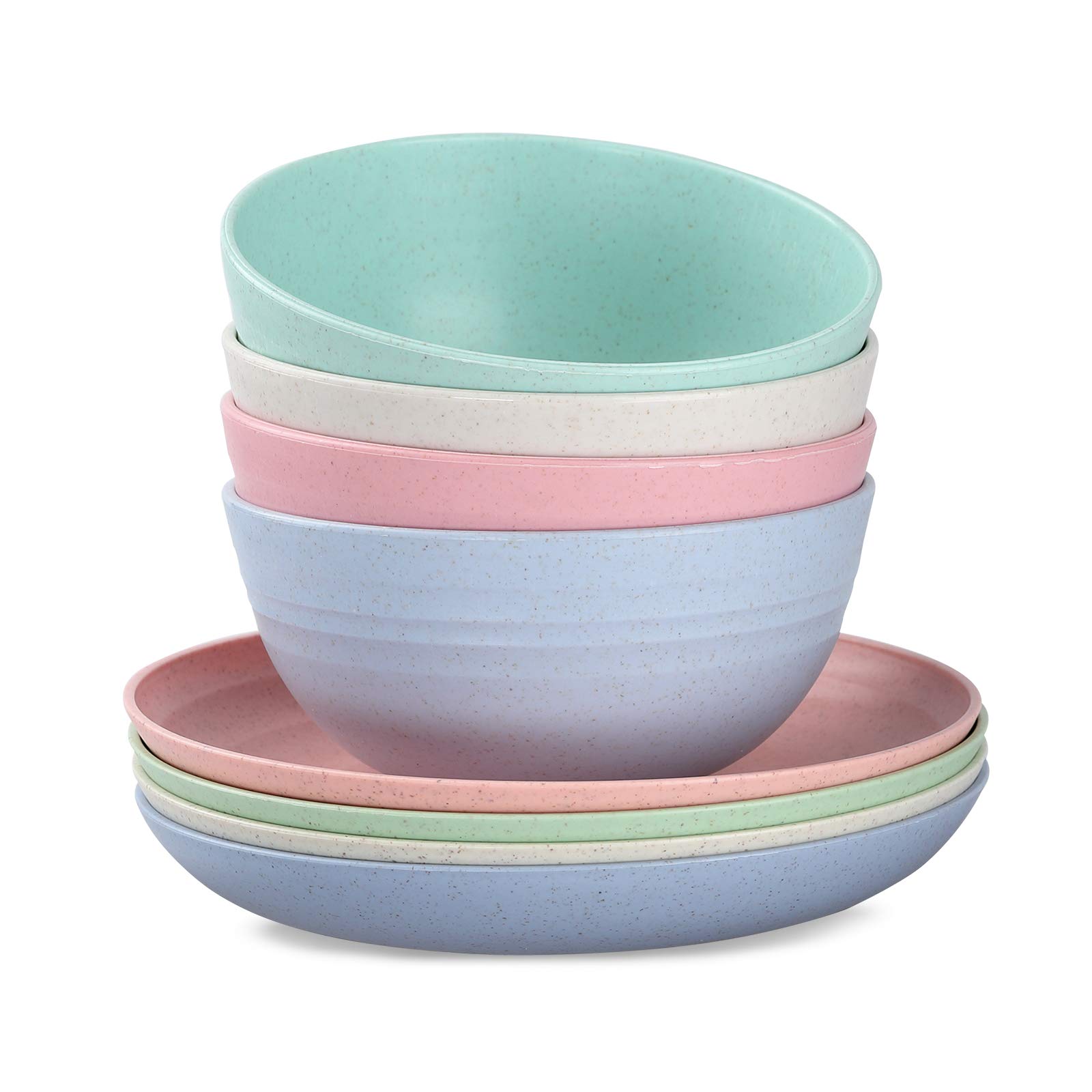 Wheat Straw Dinnerware Set Unbreakable Lightweight Cereal Plates and Bowls Sets Microwave Dishwasher Safe Reusable Eco Friendly Tableware for Kids Adults, Service for 4