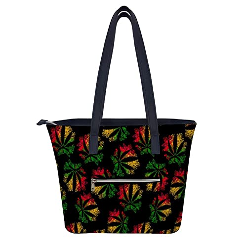 Weed on Rastafarian Women's Tote Bag PU Leather Shoulder Bag Handbags Purse For Work Shopping Travel