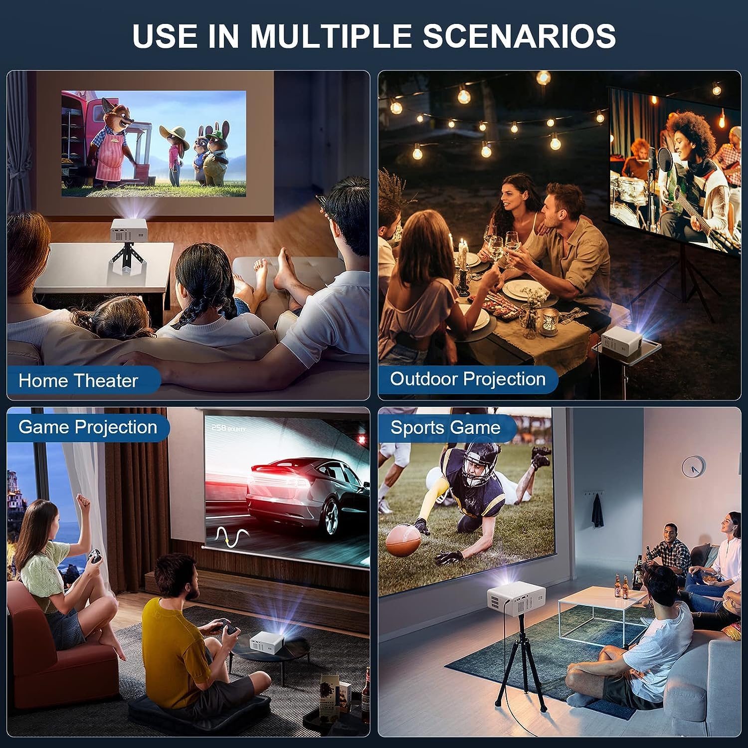 Projector, Wielio Native 1080P 12000 Lumens Bluetooth Wifi Portable Outdoor Indoor Movie Projector with Wifi and Bluetooth Compatible with Smartphone,Iphone, Android Phone HDMI,USB,AV,Fire Stick, PS5
