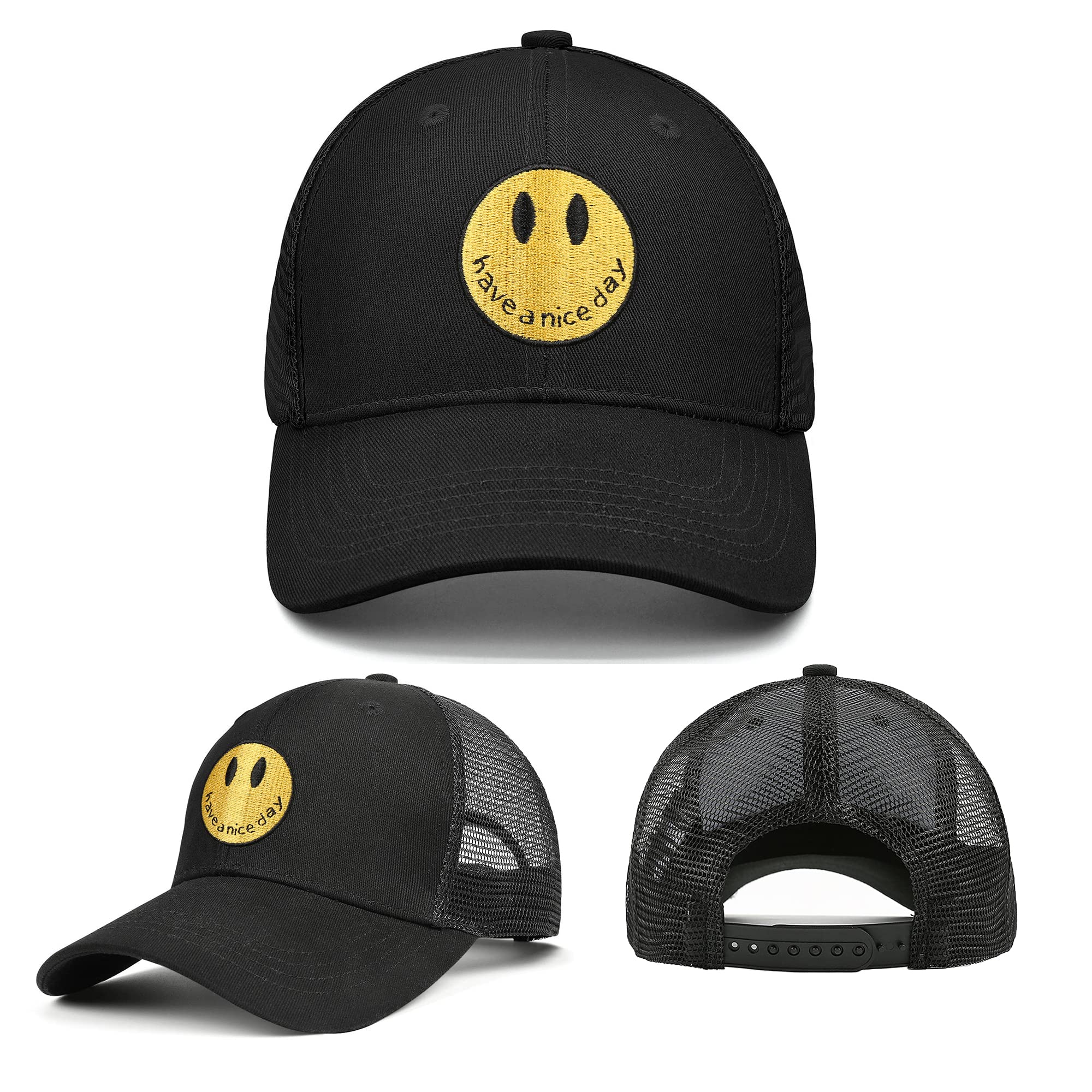 Sotpuebo Smile Face Hat Embroidered Have A Nice Day Hat Smile Face Trucker Hat for Men Women, Smiley Face Gifts