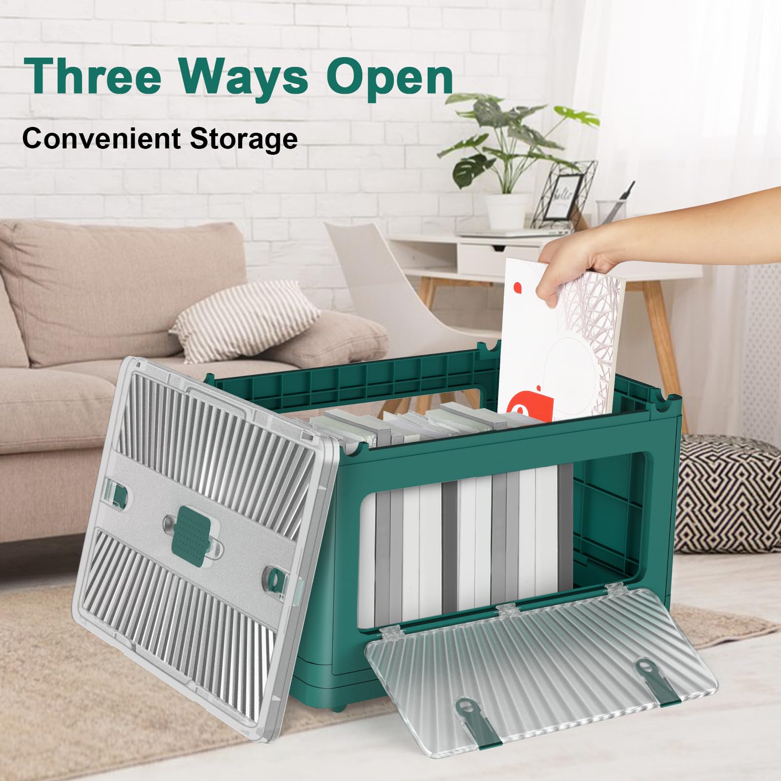 Sindax 2 Pack Storage Bins with Lids - 13.8 Gallon Collapsible Large Storage Bins with Wheels and Door, Stackable Storage Bins for Clothing, Blankets, Books, Bedding
