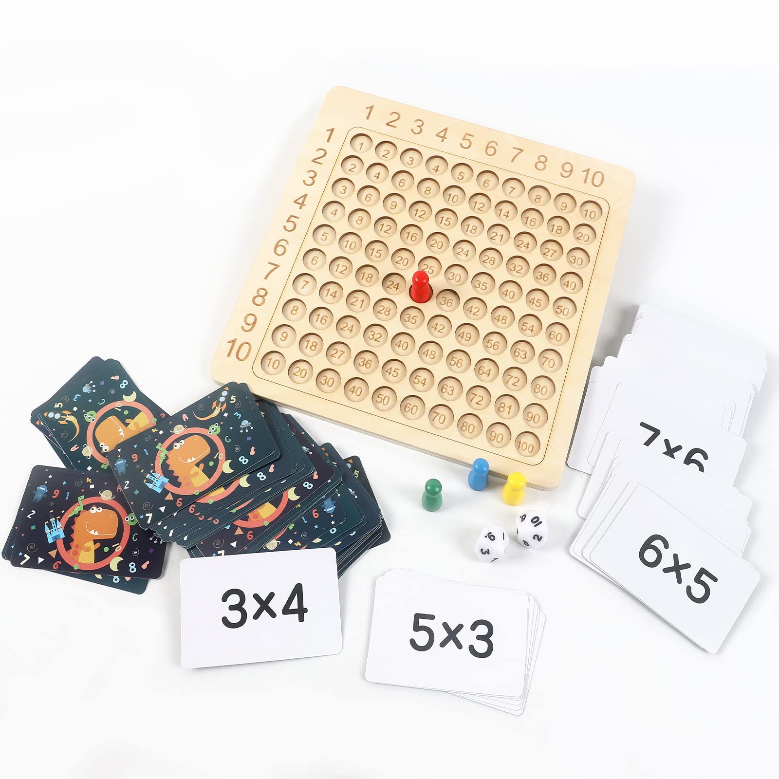 Wooden Math Multiplication Board with Numbers, Montessori Children Counting Toy, Parent-Child Interactive Math Board Game, Educational Preschool Counting Toys for Kids 3+,Wooden Math Blocks Board.