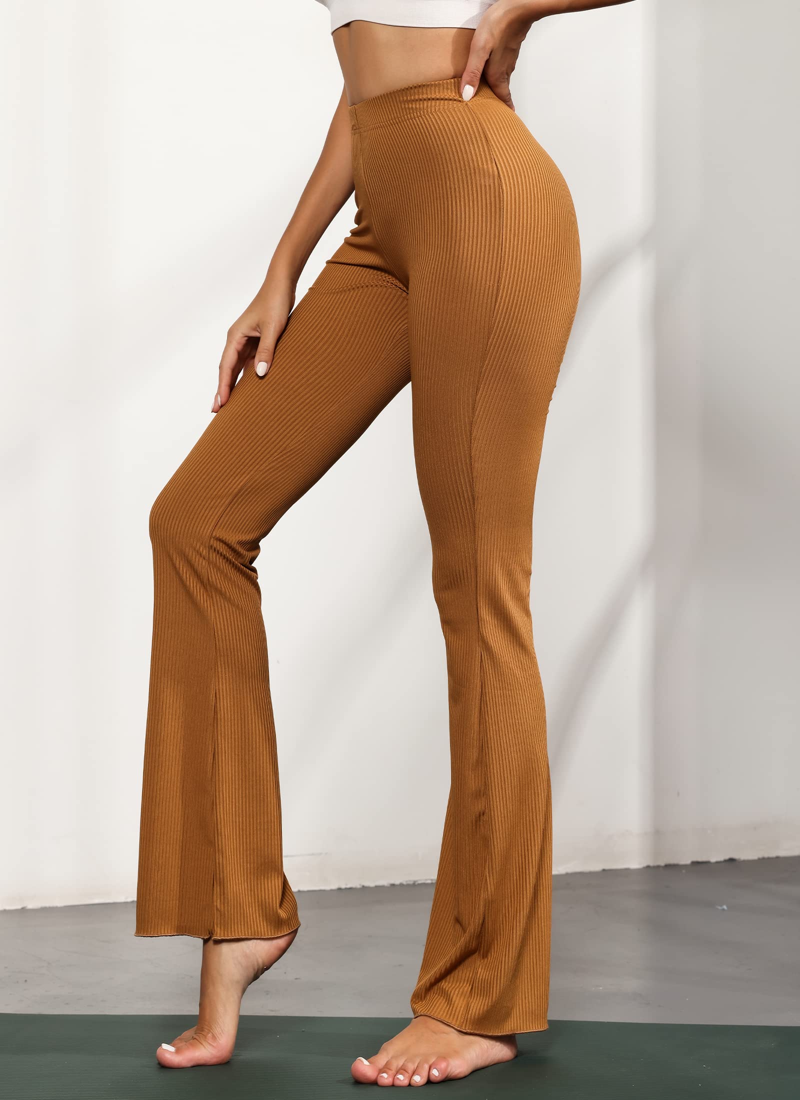 Volemo Bootcut Yoga Pants for Women Tummy Control Long Bootleg Flare Pants Stretch Pants Caramel XL