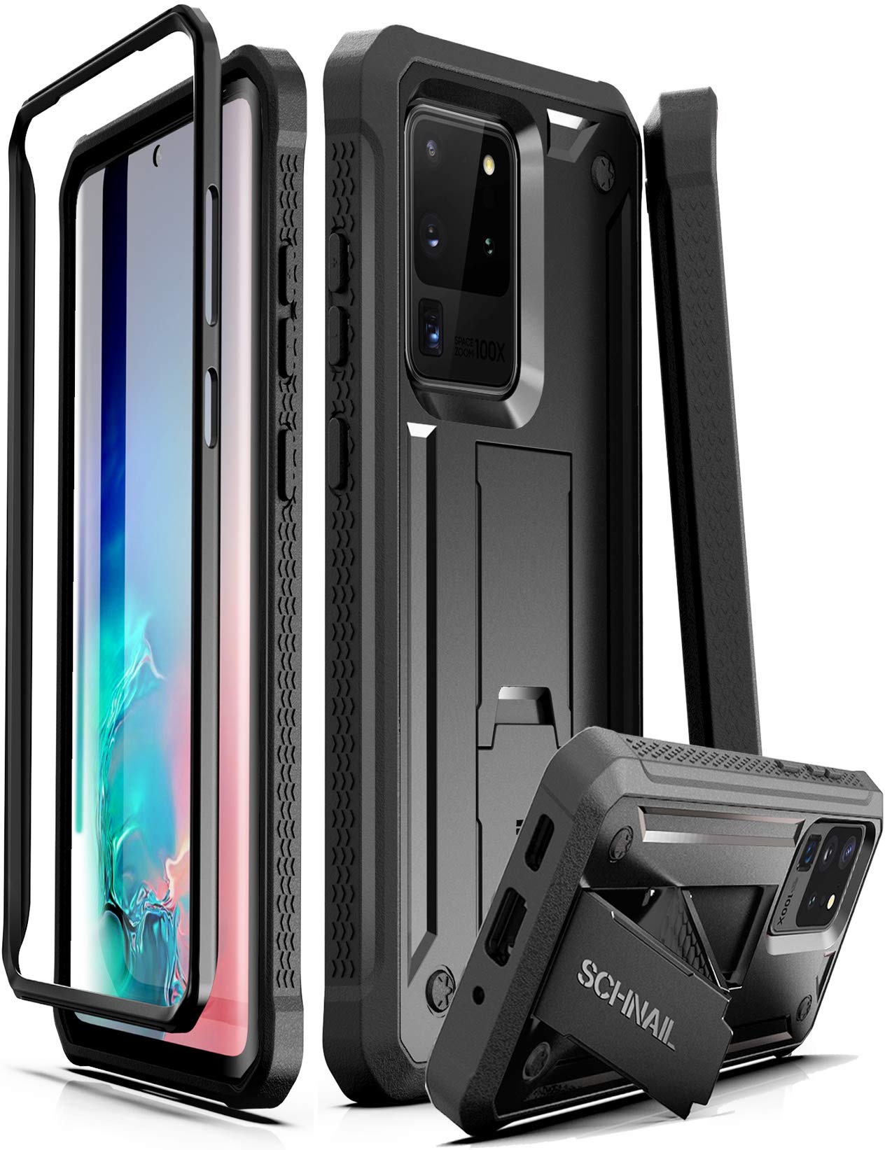 Schnail Titan Compatible with Samsung Galaxy S20 Ultra 5G Case, Military Grade Drop Tested Heavy Duty Full Body Protective Case with Kickstand - Black