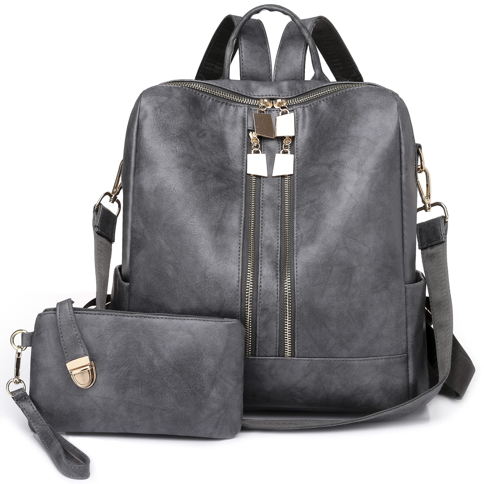 Women Fashion Backpack Purse,Leather Multipurpose Design Rucksack,Convertible Shoulder Bag Handbag with Wristlet (Grey1)