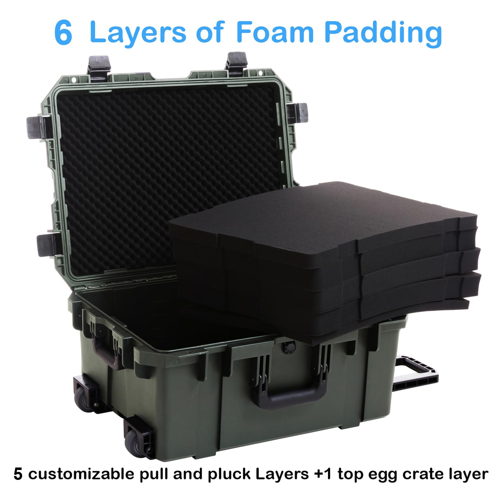 Regetek 27 Inch Waterproof Hard Case with Wheels,Customizable Foam,Rolling Hard Case for cameras,lenses, Camcorder,Drone,Instrument,equipment, tool, IP67,Shockproof,Gear Roller Case 27"x 20"x 13"
