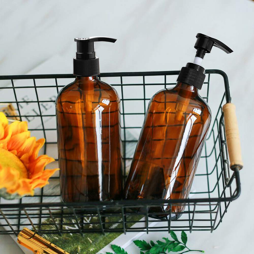 SKPPC 6 Pack 8oz Empty Plastic Pump Bottles, BPA-Free, Amber Refillable Pump Lotion Bottles with Travel Lock for Body Wash, Shampoo, Hand Sanitizer, Lotion