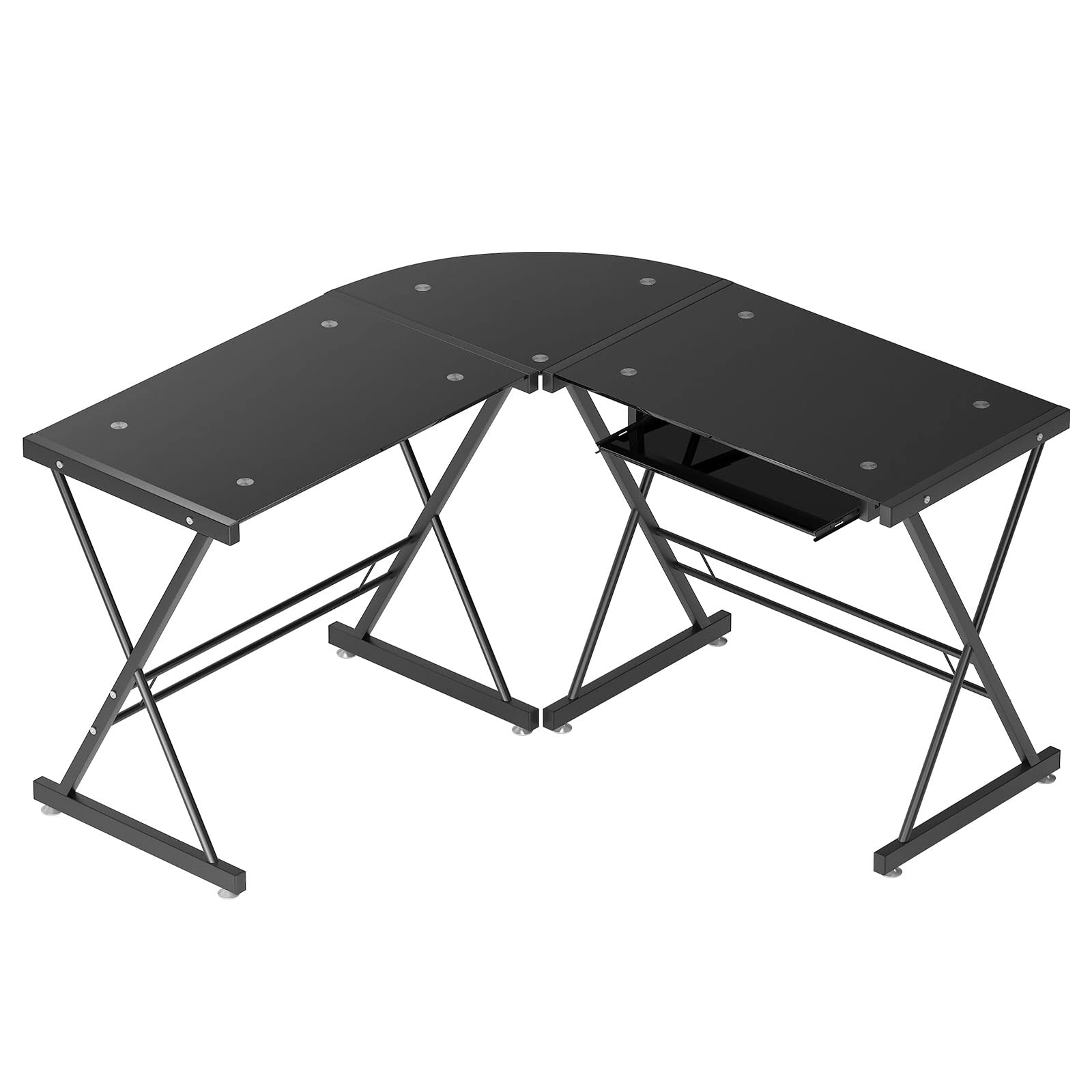 Need 51inches Tempered Glass L-Shaped Desk, Computer Desk with Smooth Keyboard Tray Home Office Corner Desk Black,UT-845-ND