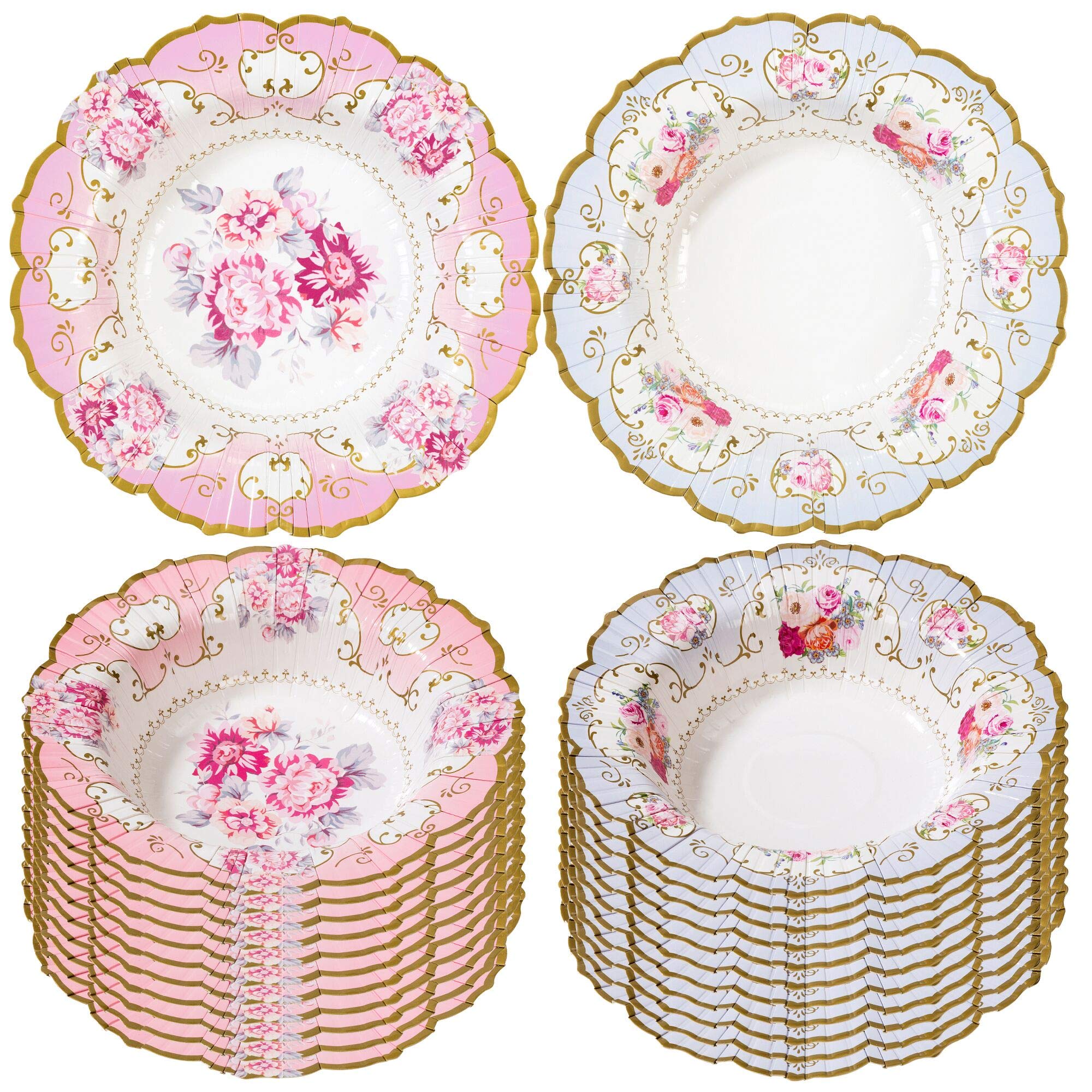 Talking Tables Truly Scrumptious Vintage Floral Paper Bowls in 2 Designs for a Tea Party or Birthday, Blue/Pink (24 Pack)