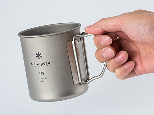 Snow Peak Ti-Single 450 Cup - Lightweight & Compact Titanium Cup with Foldable Handles - D 3" H 3.2"
