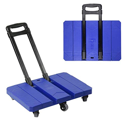 Push Cart Folding Flat Warehouse Moving Cart with 440 Lb Capacity, 6 Wheels Functional Moving Platform for Luggage/Personal/Travel/Auto/Moving & Office Use Portable Fold Up Hand Cart ( Color : Blue )