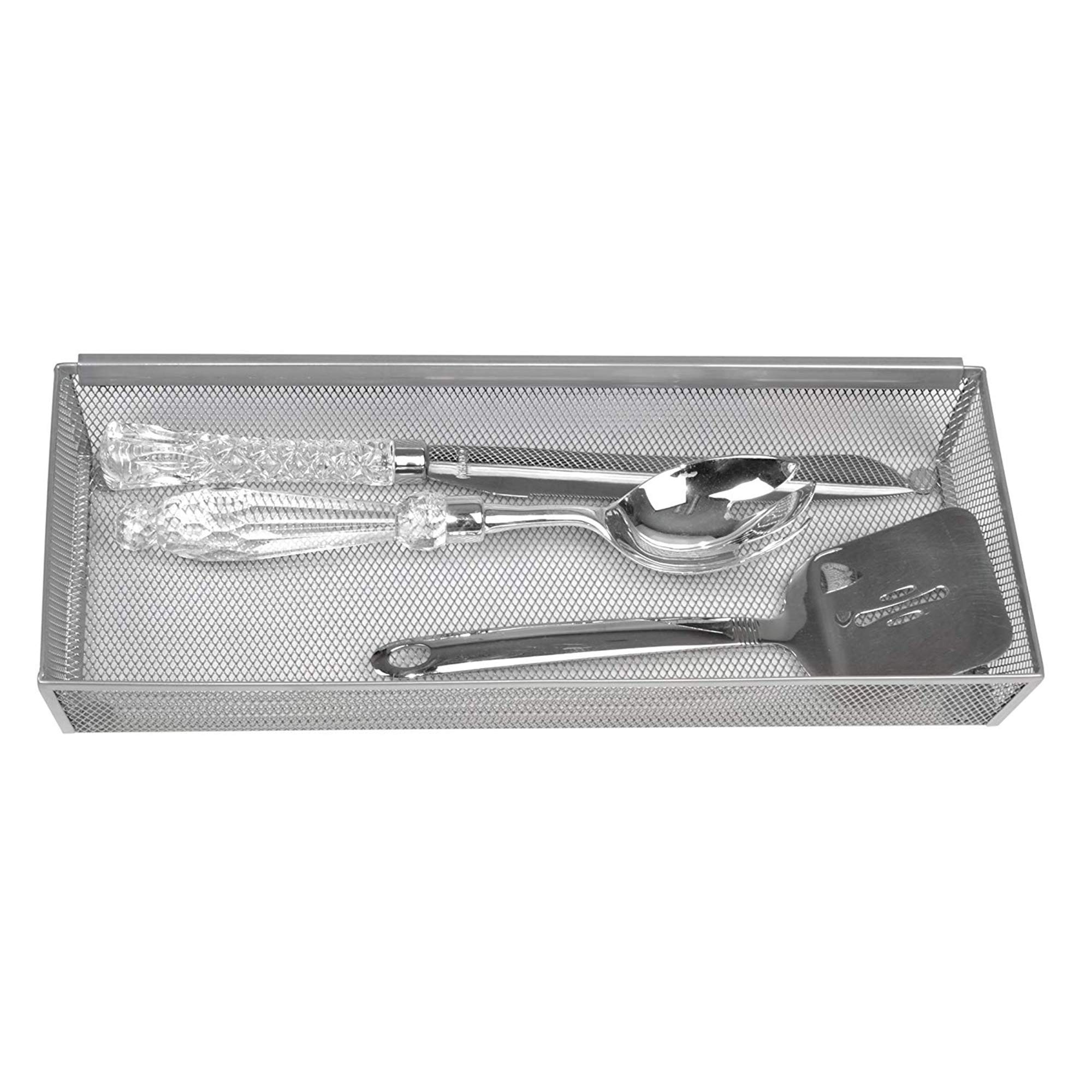 Smart Design Drawer Organizer Bundle - Steel Metal Mesh Tray with Interlocking Arm Connection β Silverware Organizer for Kitchen, Office Supplies, Utensils - 9 x 3 Inch and 15 x 6 Inch - Silver