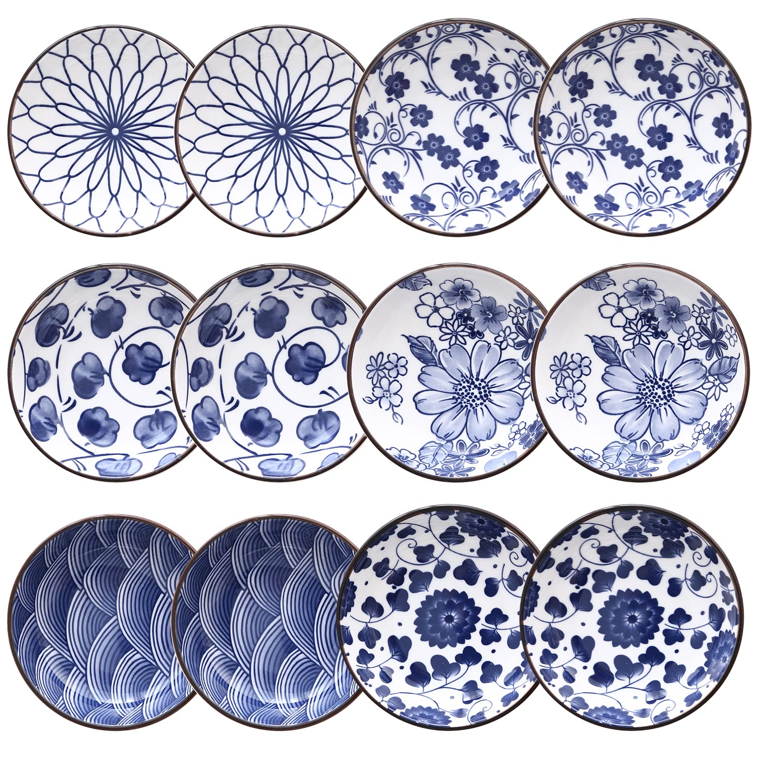 TAMAYKIM 12 PCS 4 Inch Ceramic Dipping Saucers, Porcelain Dipping Bowls, Japanese Style Small Sauce Bowls/Dishes for Sushi, Soy Sauce, Ketchup, BBQ, Oven, Microwave & Dishwasher Safe