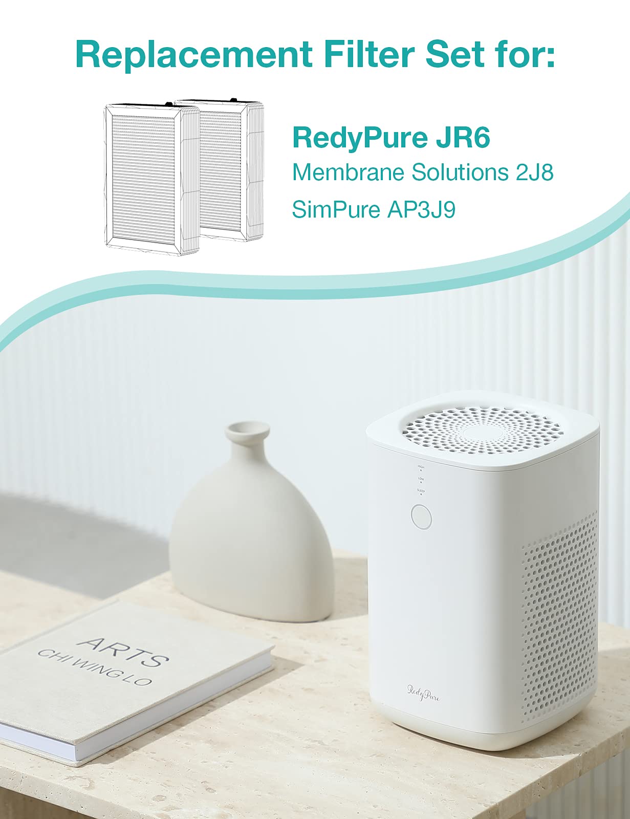 RedyPure JR6 Original Replacement Filter Compatible with RedyPure JR6 Air Purifier, 3-in-1 Pre-Filter, H13 True HEPA Filter, Activated Carbon Filter, RP-JR6-RF (1 Set)