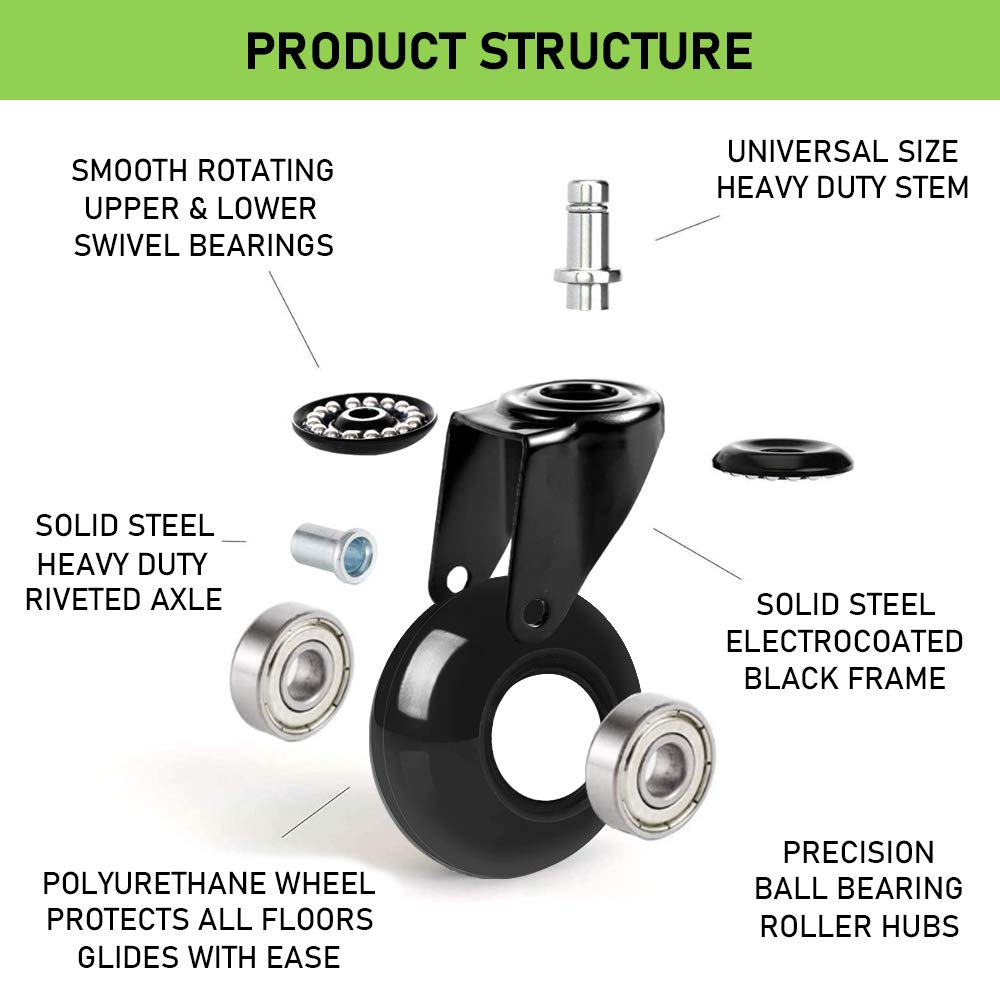 Office Chair Caster Wheels,2 Heavy Duty Desk Chair Wheels Replacement for Hardwood Floor,Smooth&Silent Swivel Wheels, 7/16”X 7/8”Universal Fit for Herman Miller,Game Chairs(not fit IKEA Chairs)