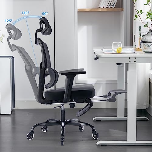 NOKAXUS Big and Tall Ergonomic Office Chair with Adjustable Footrest Armrest Headrest,Breathable Mesh Desk Chair