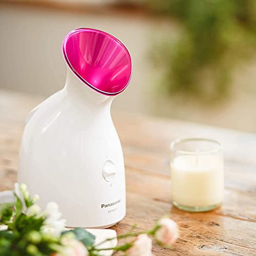 Panasonic Nano Ionic Compact Design with One-Touch Operation Facial Steamer with Ultra-Fine Steam - Spa Like Face Steaming At Home to Moisturize and Deeply Cleanse Skin, White / Pink