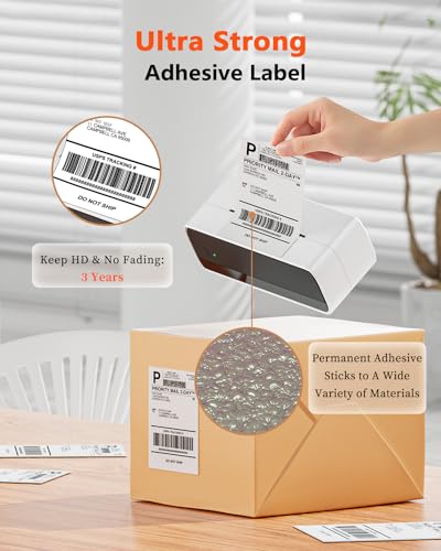 Phomemo 4x6 Thermal Direct Shipping Label, 4''x 6'' Fan-Fold Labels, Compatible with Rollo, MUNBYN, Zebra, Fargo Label Printer, 1 Pack of 500 Labels