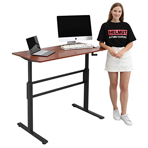 SDADI Crank Adjustable Height Standing Desk - Sit to Stand up Desk, Home Office Desk Computer Workstation, Black Frame/Jujube Red Top
