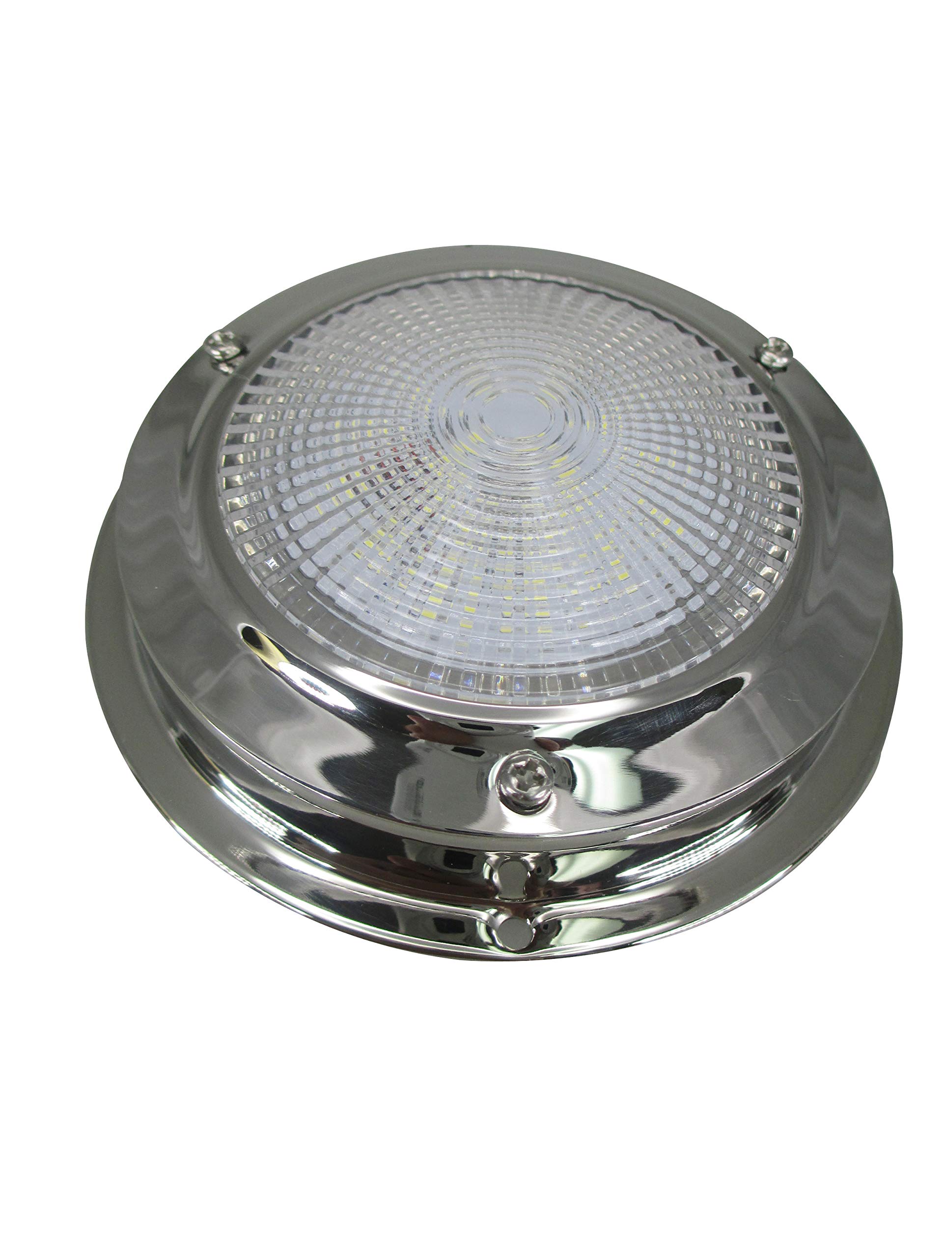 Pactrade Marine Dome Light 12V - 3-Inch Lens, Cool White LED | Stainless Steel Boat Light with Built-In Rocker Switch, Surface Mount | RV, Trailer, Boat Interior Lights, Marine Lights