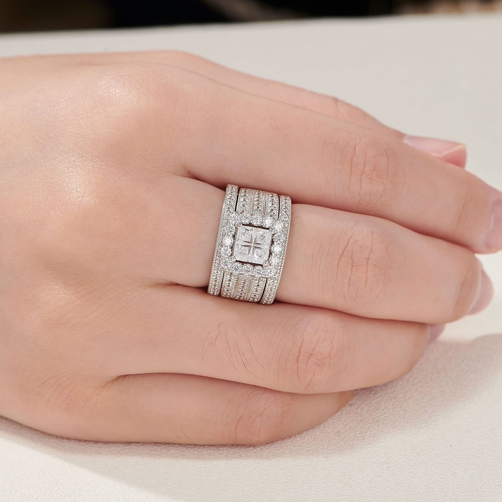 Newshe Engagement Rings for Women Wedding Ring Sets Princess Sterling Silver Cz 2Ct Cross Size 5-10 (7)