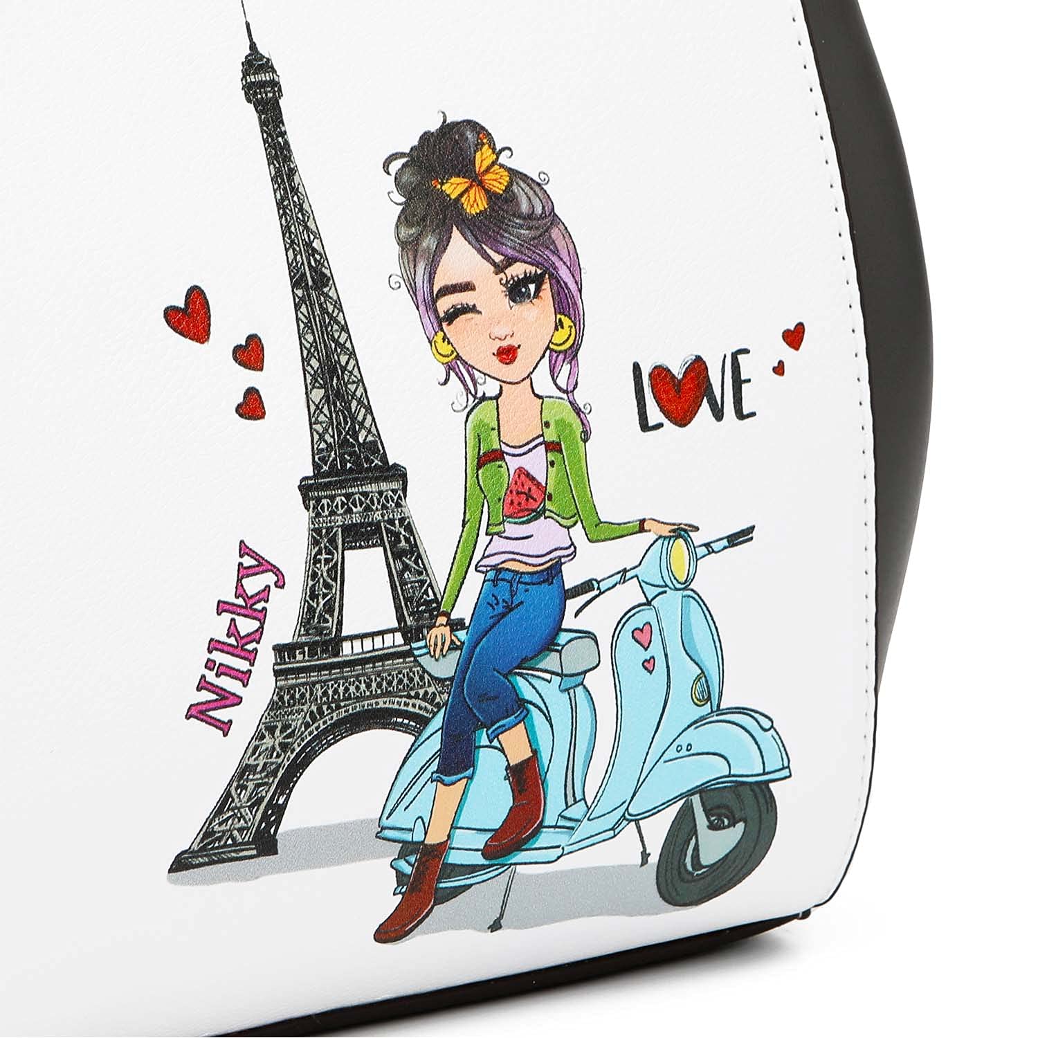 Nicole Lee Nikky Scooter Sophie Fashion Print Hobo Bag, White Vegan Leather Handbag