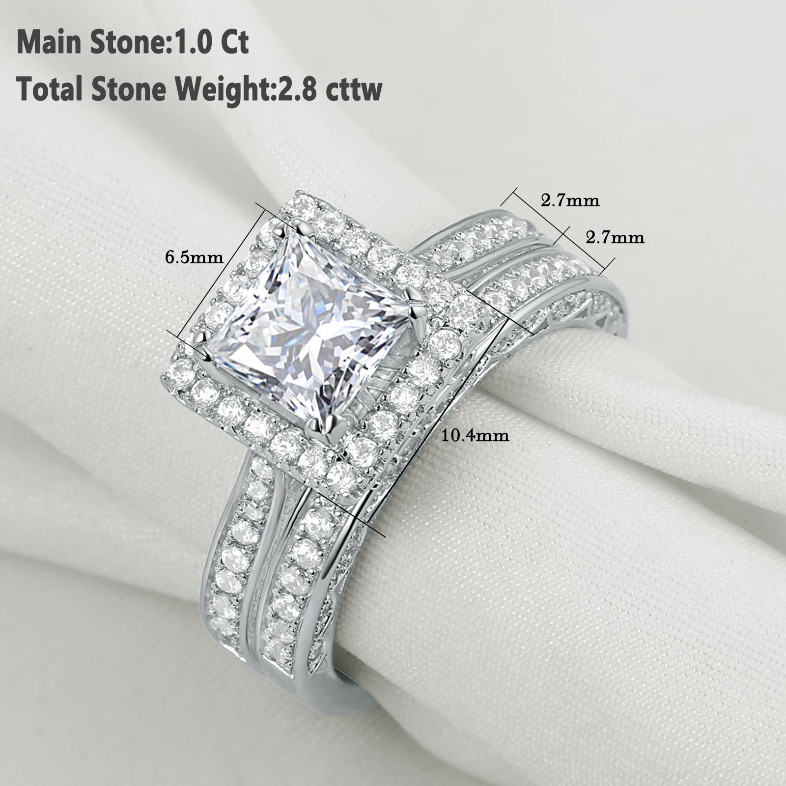 Newshe Wedding Band Engagement Ring Set for Women 925 Sterling Silver 2.8ct Princess White Cz Size 5