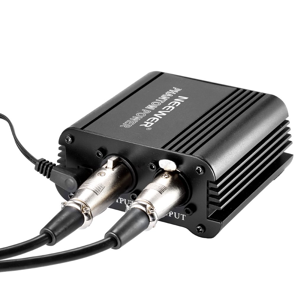 Neewer 1- Channel 48V Phantom Power Supply Black with Adapter and XLR Male to XLR Female Cable (2 Pack)
