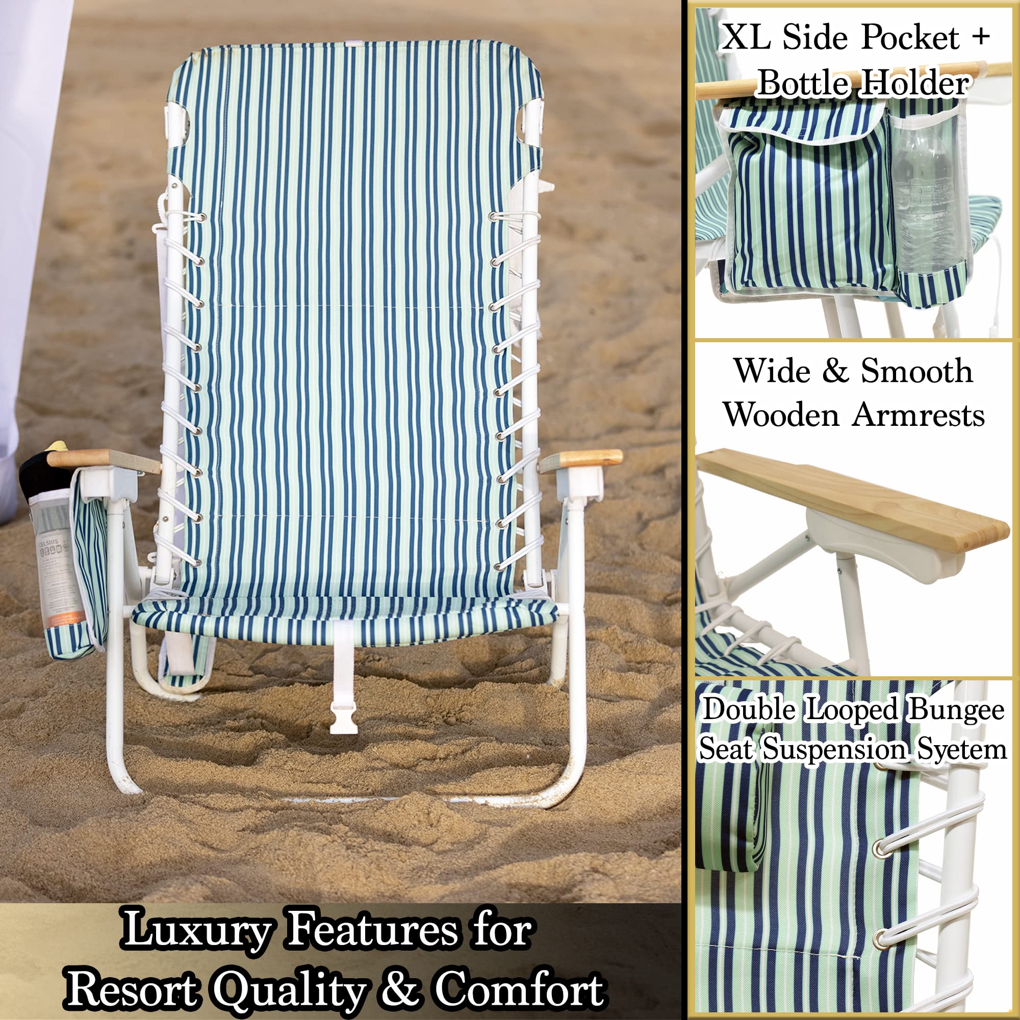 South Bay Beach Life - Premium Beach Chair - Custom, XL Rust-Proof Aluminum Frame Chairs with Insulated Coolers - Portable Carry Strap - 4 Position Full Recline