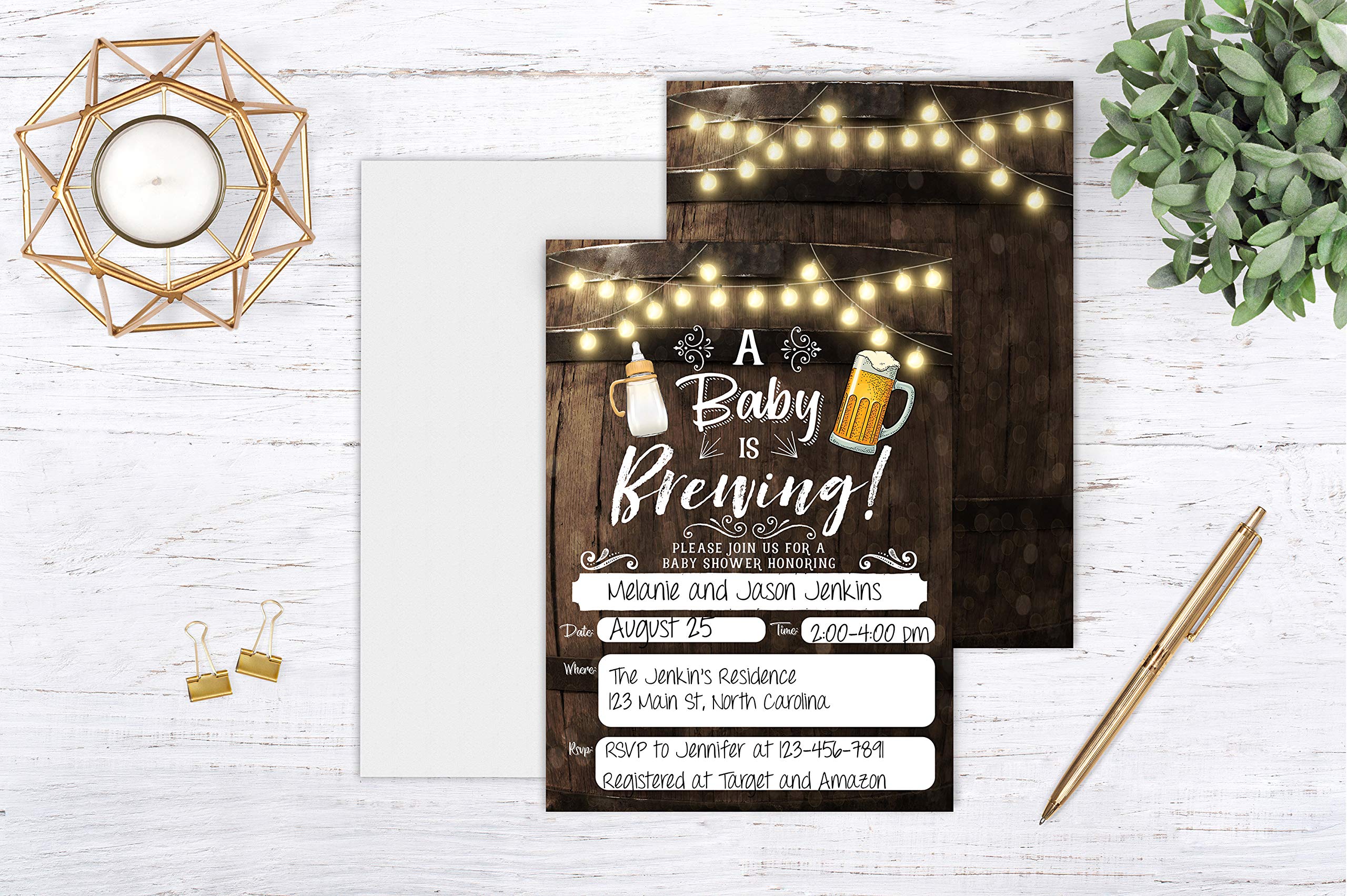 PDTXCLS Aoceman A Baby is Brewing Baby Shower Invitation, Beer and Bottle Couples Shower Co-ed, 25 Invitations with envelopes