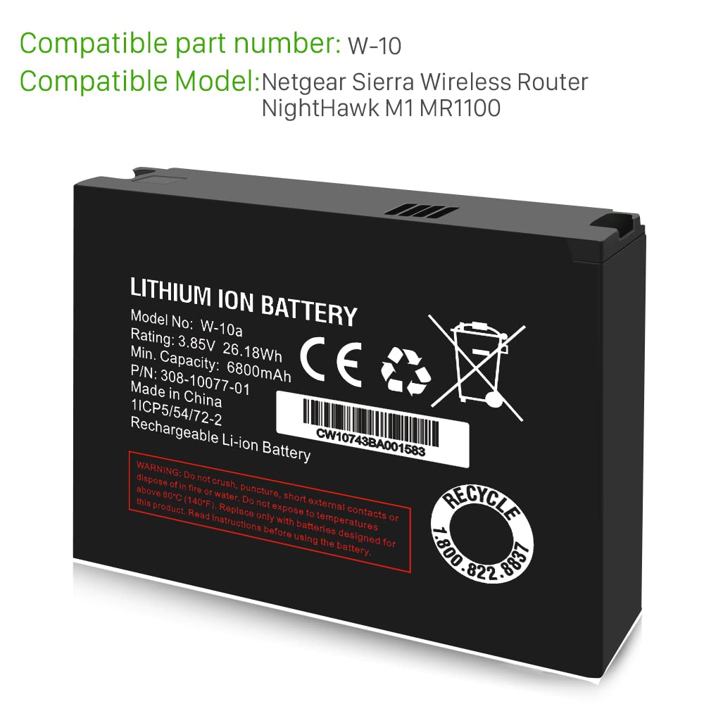 W-10a Battery, 6800mAh High Capacity Li-ion Replacement Battery for MR1100 AT&T Nighthawk M1 LTE Mobile Hotspot Route