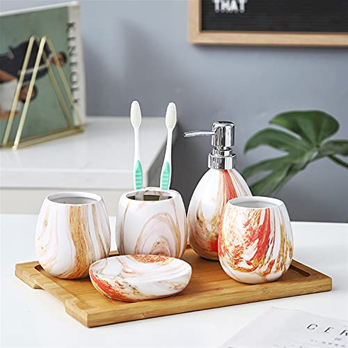 Soap Dispenser for Bathroom Marble Pattern 6-Piece Soap Dispenser Set, Modern Kitchen and Bathroom Accessories, for Bathroom Kitchen Home, with Tray Bottles Dispenser (Color : C) (C b)