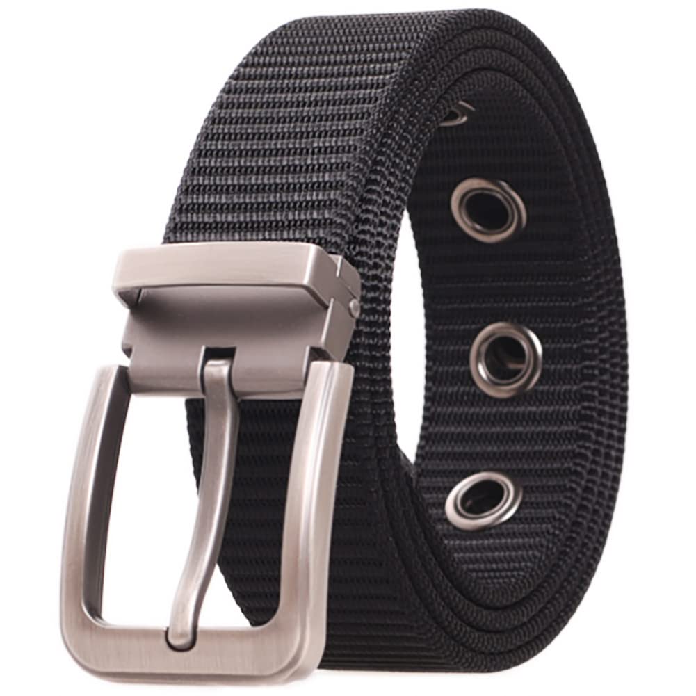 VISDEA Thick Nylon Belts for Men Heavy Duty Black Canvas Belts Width 3.5cm/12 holes (Black, 125cm Suit For Pant Size < 43'')