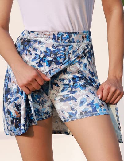 Women's Tennis Outdoor Skort Golf Skirt High Waist Skorts Side Split with Pocket Breathable (Print Blue, M)