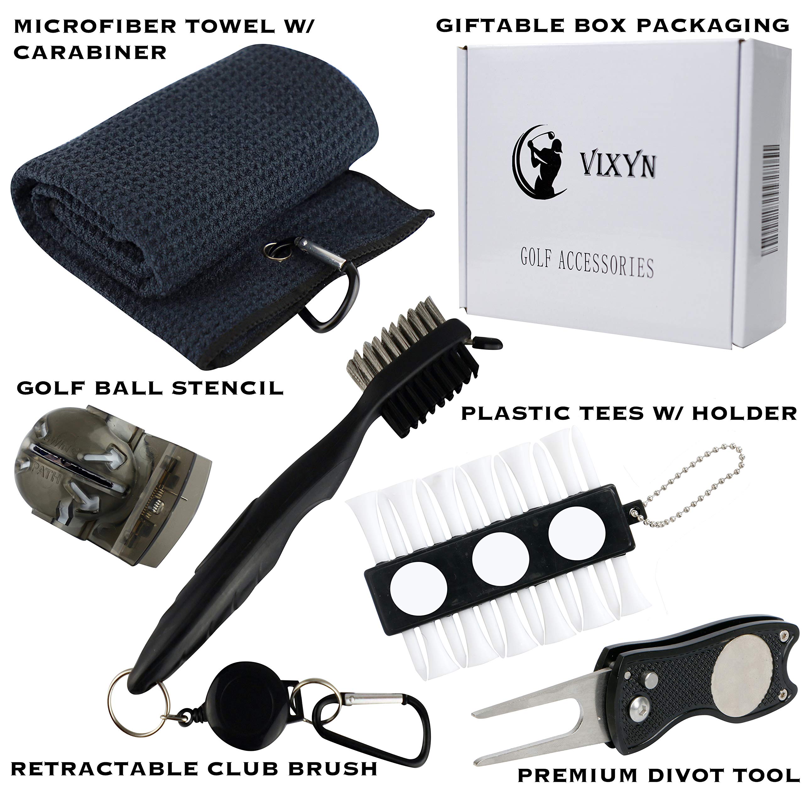 VIXYN Golf Club Cover & Golf Cleaning Bundle Kit - 4 Pack Golf Club Covers for Driver, Woods, Hybrid, and Golf Gift Set