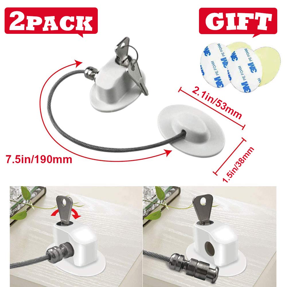 Refrigerator Door Locks 2PCS Fridge Freezer Lock with Keys Child Safety Cabinet File Drawer Lock with Strong 3M Adhesives,White