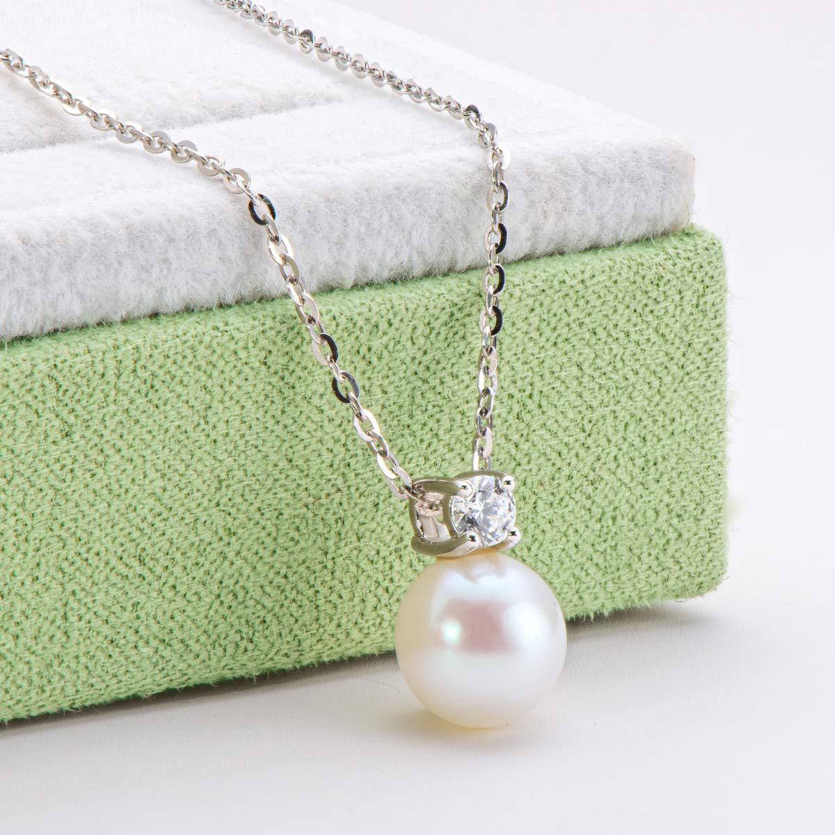 Pearl Necklace Single Freshwater White Pearl Pendant Sterling Silver Chain Jewelry Gift for Mom Mama Mother Day(Size:7.5-8mm)