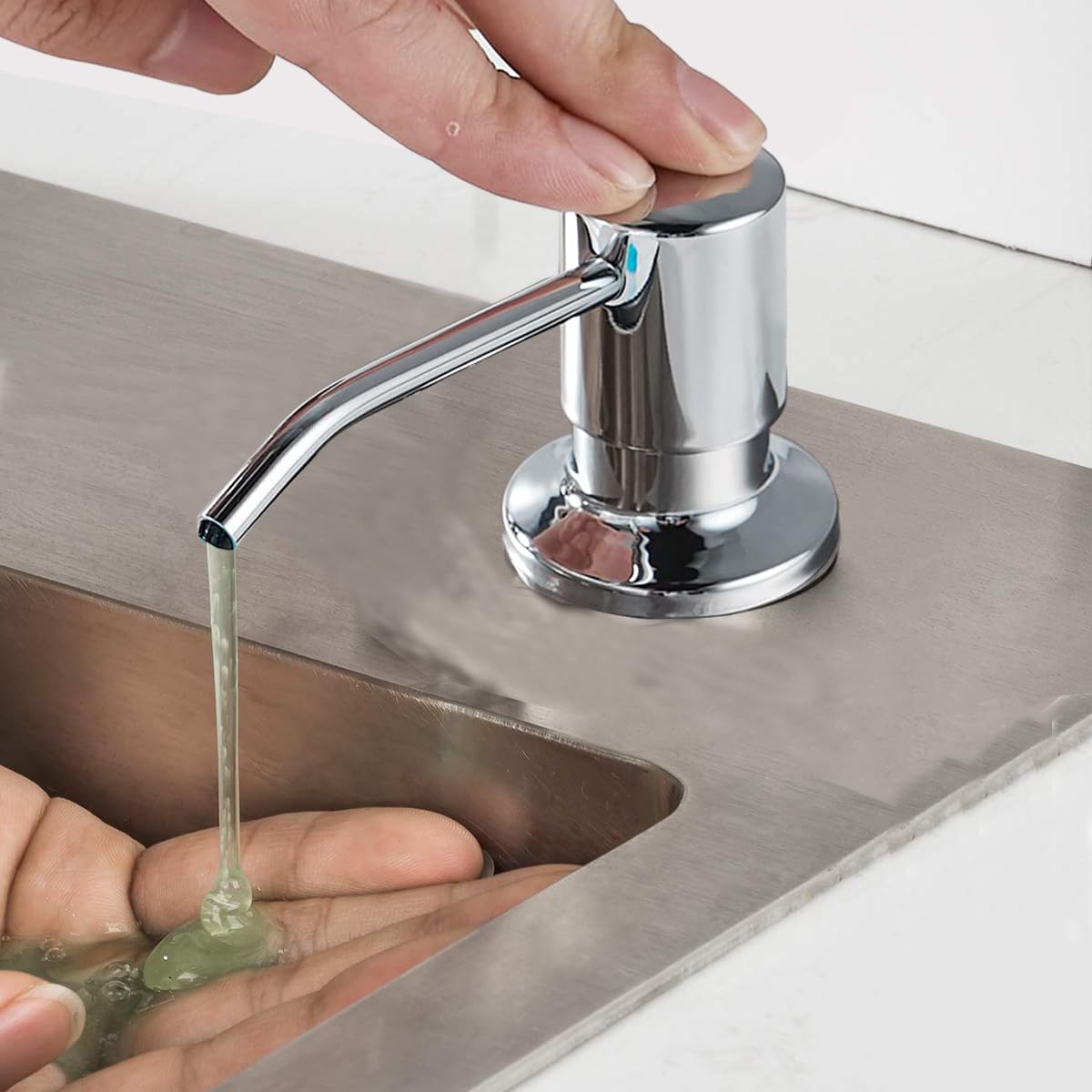 Soap Dispenser for Kitchen Sink Stainless Steel Built in Soap Dispenser Countertop Pump Head with 17OZ Large Liquid Bottle fit Kitchen Bathroom (Chrome)