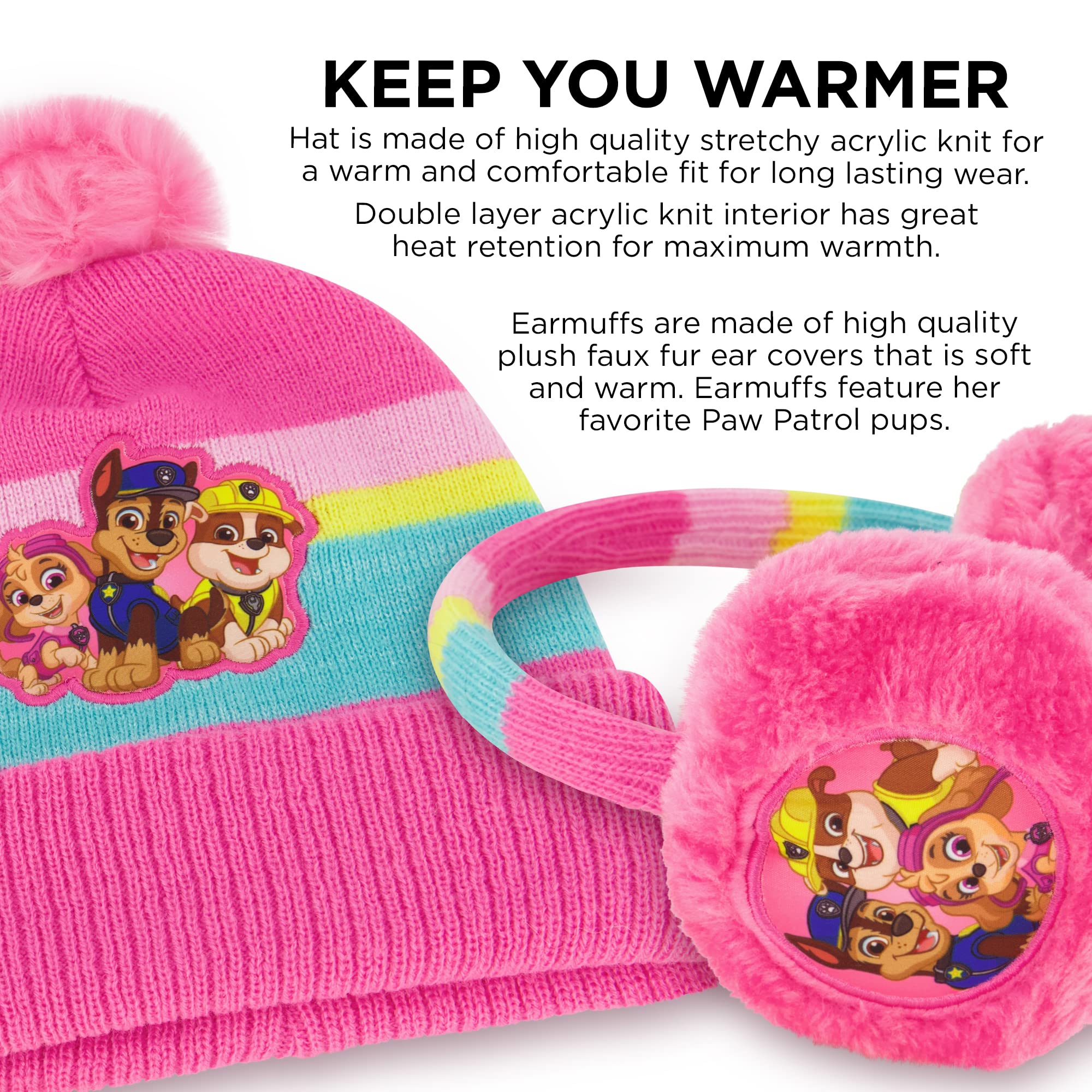 Nickelodeon Girls' Winter Hat Earmuffs and Kids Gloves Set, Paw Patrol for Age 4-7