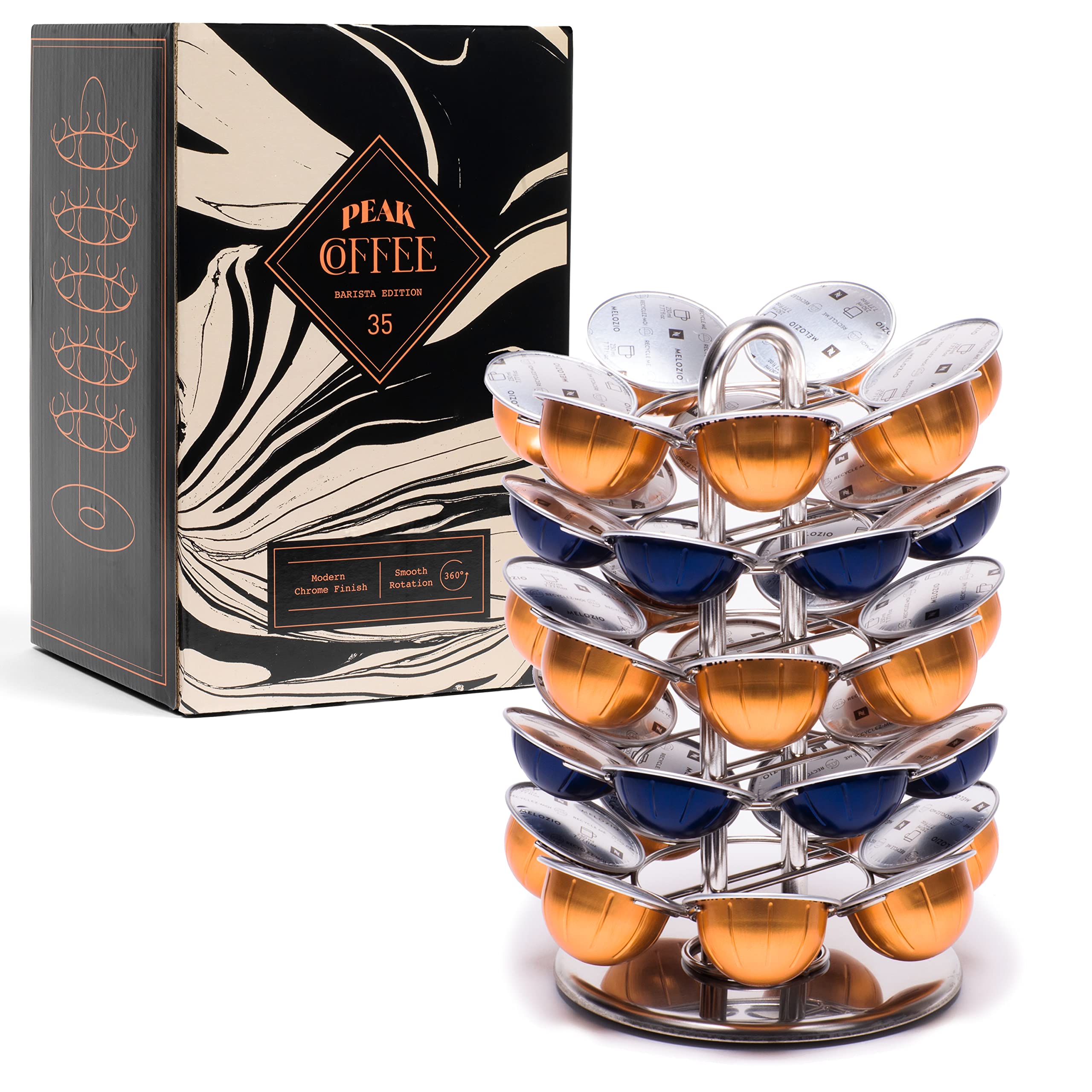 Peak Coffee Capsule Revolving Storage Stand for 35 Nespresso Pods Holder | Vertuo Pod Holder Tree Organizer & Stand | Easy & Space-Saving Coffee Pod Holder | Designed for Nespresso Accessories