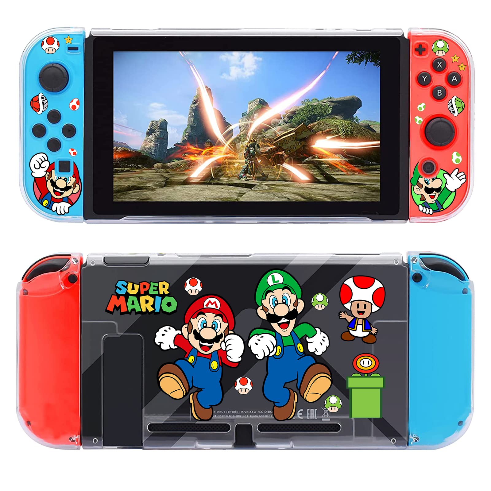 Xcitifun Designed for Nintendo Switch Case Switch Joy-Con Clear Cases [PC+TPU] for Girls Boys Kids Cute Kawaii Protective Shell Compatible with Nintendo Switch Controller Carrying Cover - Mushroom